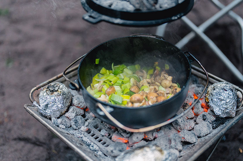 Cast Iron Mushrooms and Leeks | Snow Peak